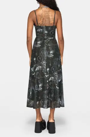 DISTURBIA Nox Print Mesh Ruched Bust Cami Dress