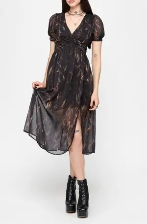 DISTURBIA Ember Chiffon Wrap Midi Dress