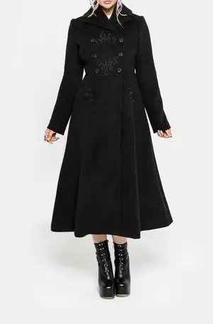 DISTURBIA Blanche Bib Longline Coat - Black