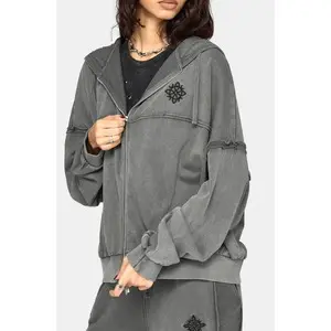 DISTURBIA Mio Witches Knot Distressed Seam Hoody - Grey