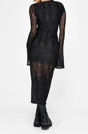 DISTURBIA Riven Flocked Ruched Front Midi Dress