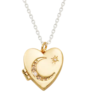 FABLE ENGLAND Selene Moon & Periwinkle Locket Necklace - Gold
