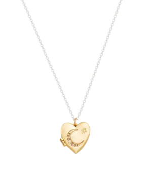 FABLE ENGLAND Selene Moon & Periwinkle Locket Necklace - Gold