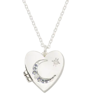 FABLE ENGLAND Selene Moon & Periwinkle Locket Necklace - Silver