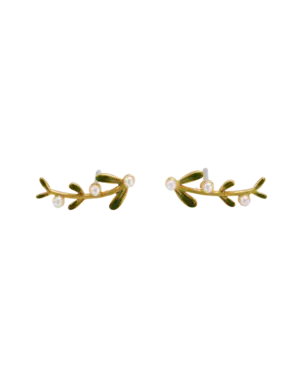 FABLE ENGLAND Niva Mistletoe & Pearl Climber Earrings - Gold