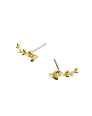 FABLE ENGLAND Niva Mistletoe & Pearl Climber Earrings