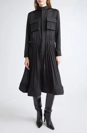 Sacai Taffeta Bonding & Satin Pleated Midi Dress