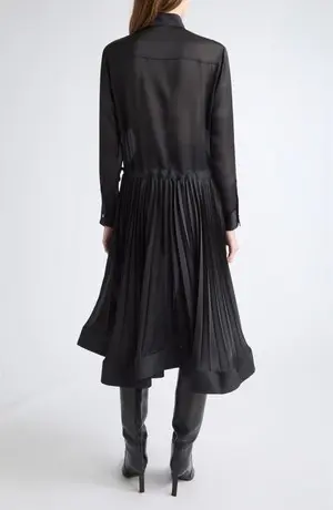 Sacai Taffeta Bonding & Satin Pleated Midi Dress