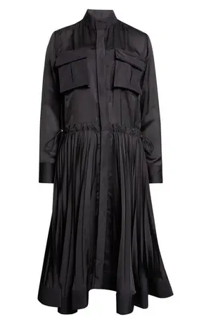 Sacai Taffeta Bonding & Satin Pleated Midi Dress