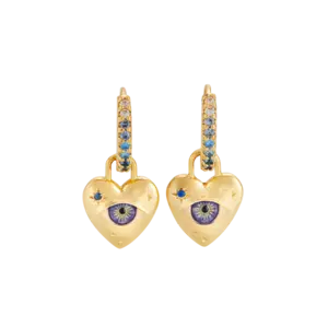 FABLE ENGLAND Talisman Eye & Heart Charm Huggie Earrings