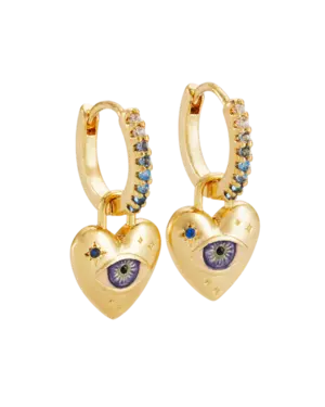 FABLE ENGLAND Talisman Eye & Heart Charm Huggie Earrings