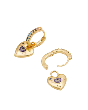 FABLE ENGLAND Talisman Eye & Heart Charm Huggie Earrings