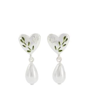 FABLE ENGLAND Niva Mistletoe & Pearl Earrings - Silver
