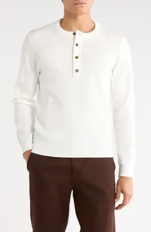REISS Declan Ribbed Long Sleeve Henley - Ecru