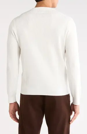 REISS Declan Ribbed Long Sleeve Henley - Ecru