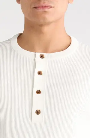 REISS Declan Ribbed Long Sleeve Henley - Ecru