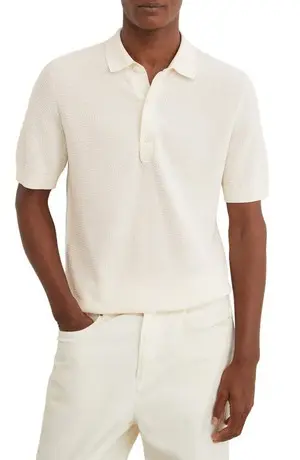 REISS Warren Basket Stitch Polo Sweater - Ecru