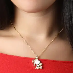 PEANUTS Snoopy Christmas Necklace Clear And Red Crystals
