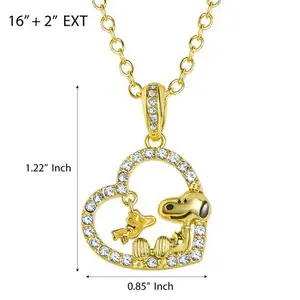 PEANUTS Woodstock And Snoopy Necklace, Crystal Heart Pendant