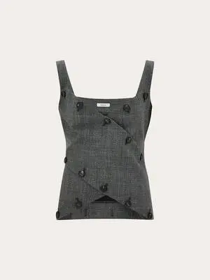 FERRAGAMO Wool Vest Top With Button Detail - Grey