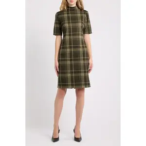 Anne Klein Mock Neck Midi Sheath Dress - Deep Jade Multi