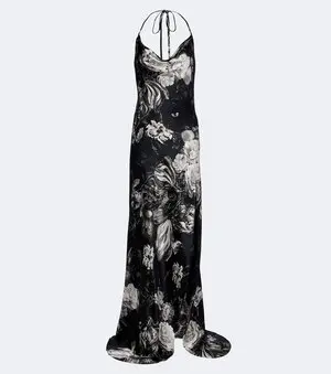 Roberto Cavalli Floral Halterneck Silk Maxi Dress