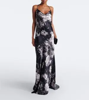 Roberto Cavalli Floral Halterneck Silk Maxi Dress