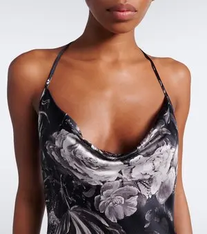 Roberto Cavalli Floral Halterneck Silk Maxi Dress