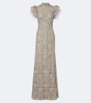 GEORGES HOBEIKA Embellished Guipure Lace Gown - Grey