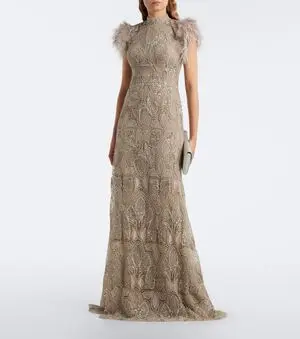 GEORGES HOBEIKA Embellished Guipure Lace Gown