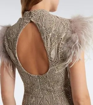 GEORGES HOBEIKA Embellished Guipure Lace Gown