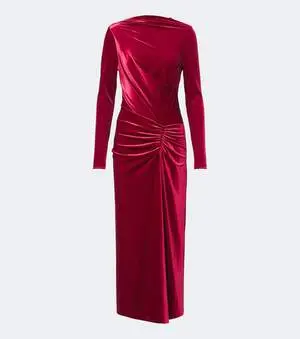 Simkhai Ferrera Gathe Velvet Midi Dress - Red