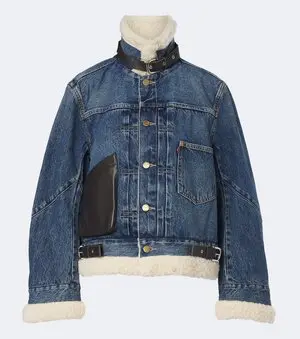 Sacai Leather-trimmed Denim Jacket - Blue