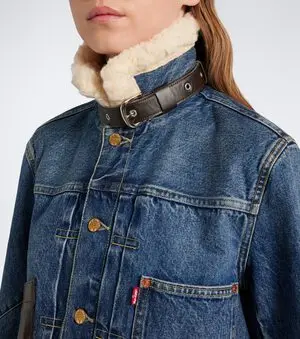 Sacai Leather-trimmed Denim Jacket - Blue