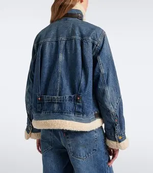 Sacai Leather-trimmed Denim Jacket - Blue