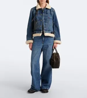 Sacai Leather-trimmed Denim Jacket - Blue