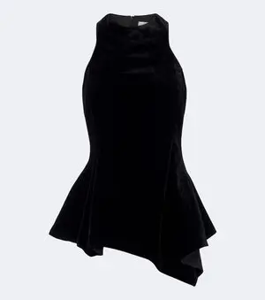 Magda Butrym Draped Peplum Velvet Top - Black