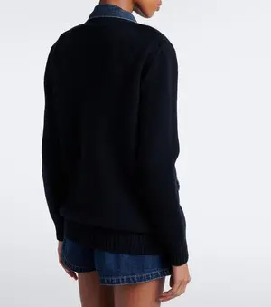 Sacai Layered Wool-blend And Denim Cardigan