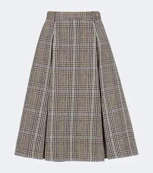 Acne Studios Checked Pleated Wool Midi Skirt