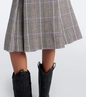 Acne Studios Checked Pleated Wool Midi Skirt
