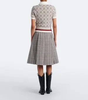 Acne Studios Checked Pleated Wool Midi Skirt