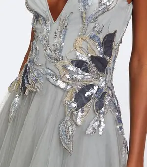 Costarellos Vianna Embellished Tulle Gown - Blue