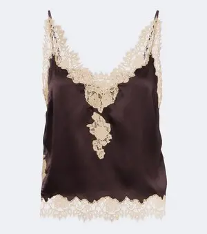 DÔEN Kira Lace-trimmed Silk Satin Camisole - Brown