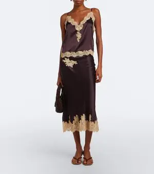 DÔEN Kira Lace-trimmed Silk Satin Camisole - Brown