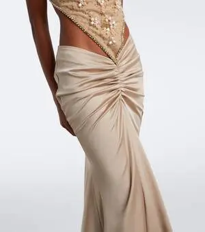 GEORGES HOBEIKA Embellished Gathered Open-back Satin Gown
