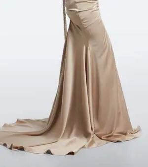 GEORGES HOBEIKA Embellished Gathered Open-back Satin Gown