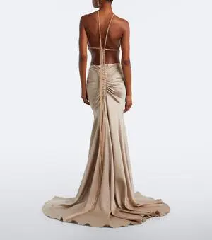 GEORGES HOBEIKA Embellished Gathered Open-back Satin Gown