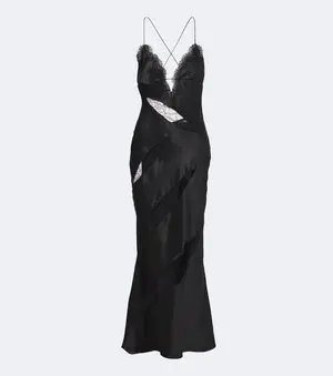 Roberto Cavalli Lace-trimmed Silk Satin Slip Dress