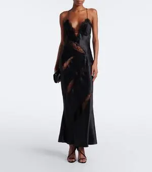 Roberto Cavalli Lace-trimmed Silk Satin Slip Dress