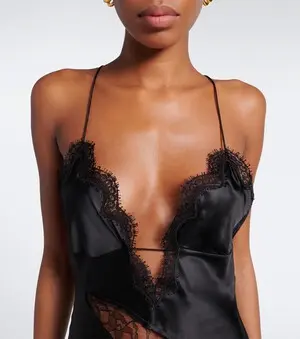 Roberto Cavalli Lace-trimmed Silk Satin Slip Dress